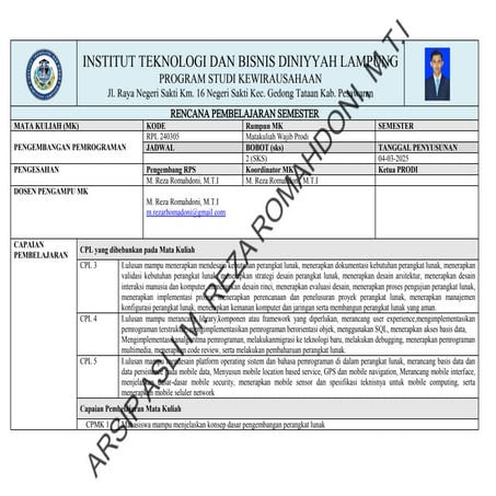 RPS PENGEMBANGAN PEMROGRAMAN PRODI RPL 2025 | PDF