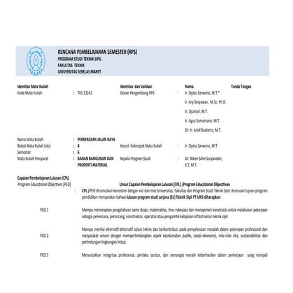 RPS MATA KULIAH Perencangan Jalan Raya.pdf | Free Download