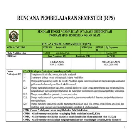 RPS PKDP FPI IFROHAN-1.pdf filaafat pendidikan Islam | PDF