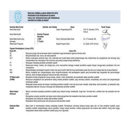 RPS mata kuliah seminar proposal agar menjadi acuan mahasiswa | PDF