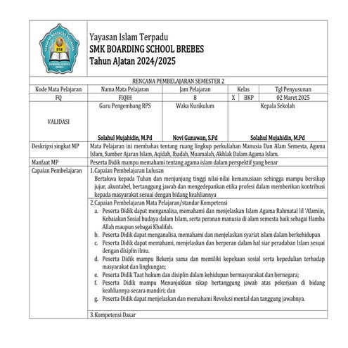 RPS SMK BSB Semester 2 terbaru smk boarding school Brebes | DOCX