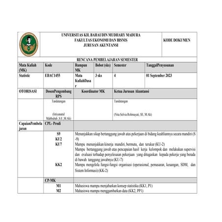 RPS mata kuliah Statistika bisnis .docx