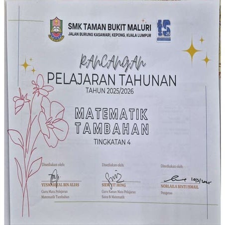 RPT ADD MATHS F4 (DLP) 2025 SMKTBM 2025 walao | PDF