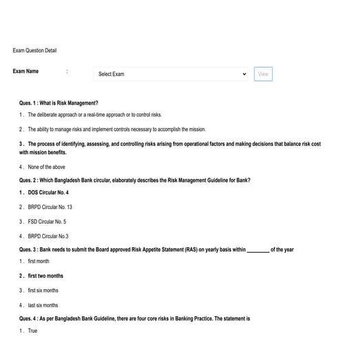 Questionnaire List For Risk Quiz and Exam | PPT