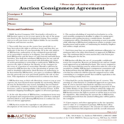 RR Autograph Auction Consignment Agreement | PDF