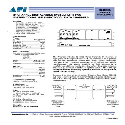 American Fibertek RR92485SL Data Sheet | PDF | Computer Peripherals | Computing