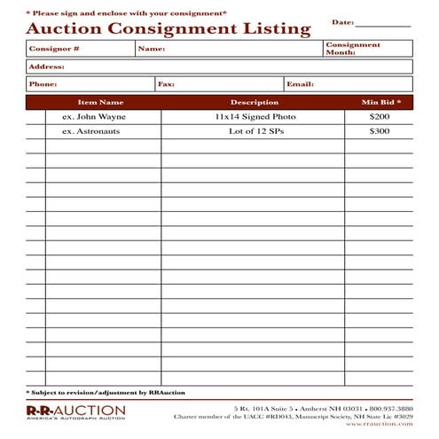RR Auctions Consignment Listing | PDF | Retail Industry | Industries