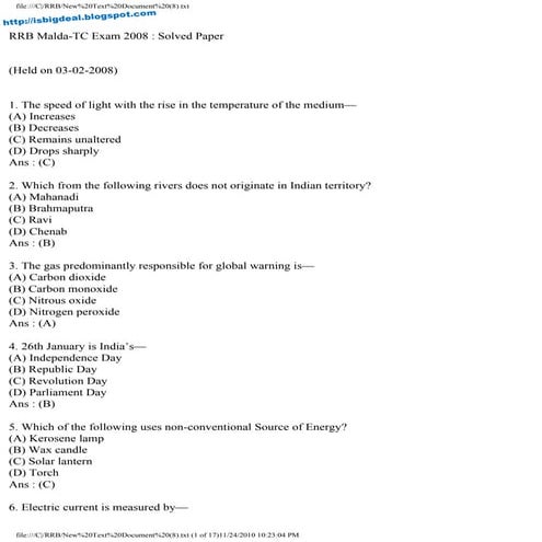 Rrb malda tcexam2008 | PDF