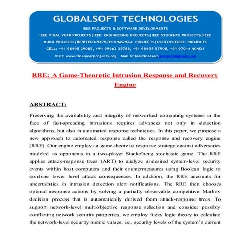 IEEE 2014 JAVA PARALLEL DISTRIBUTED PROJECTS Rre a-game-theoretic-intrusion-response-and ...