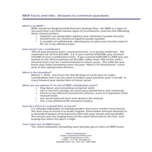 RRSP Fast Facts | PDF | Retirement Planning | Personal Finance