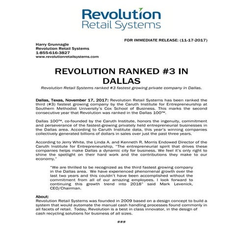 Revolution Retail Systems #3 Fastest Growing Company | PDF