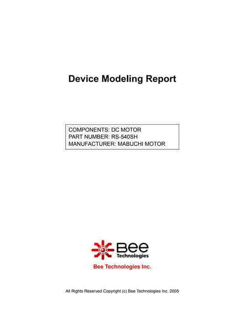 Simple Model of DC Motor using LTspice | PDF