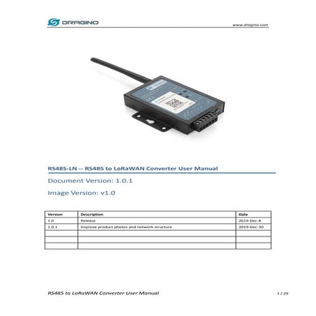 RS485 LoRaWANコンバーター RS485-LN英文マニュアル | PDF