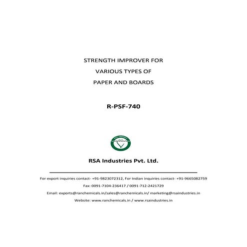 RAN Chemicals - Products - Paper - R-PSF-740 – Dry Strength Additive | PDF