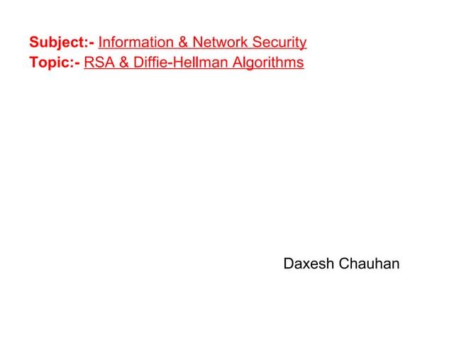 Rsa And Diffie Hellman Algorithms Ppt Information And Network Security Computing