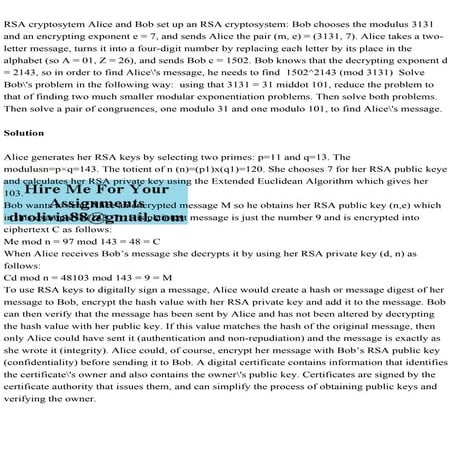RSA cryptosytem Alice and Bob set up an RSA cryptosystem Bob choose.pdf ...