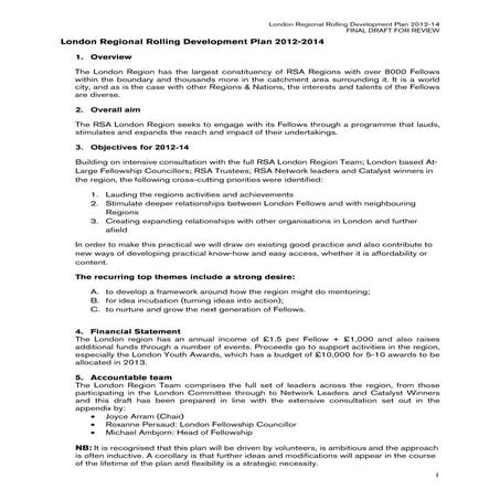 RSA London Region Rolling Development Plan v0.9 | PDF