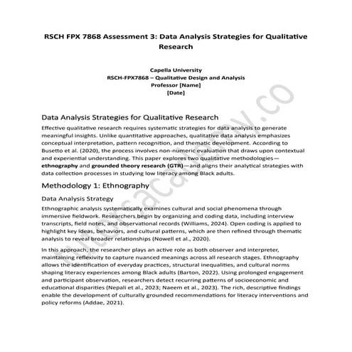 RSCH FPX 7868 Assessment 3 Data Analysis Strategies for Qualitative Research | PDF