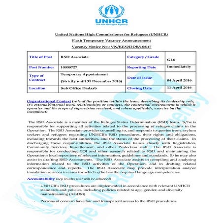 Refugee Status Determination (RSD) Associate G6 Dadaab | PDF
