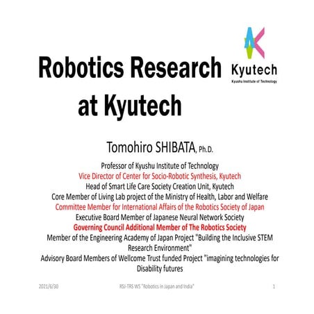 Brief Introduction of Robotics at Kyutech | PDF
