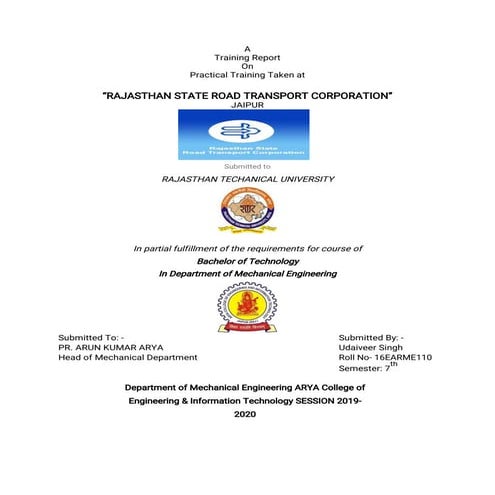 Rsrtc training report | PDF