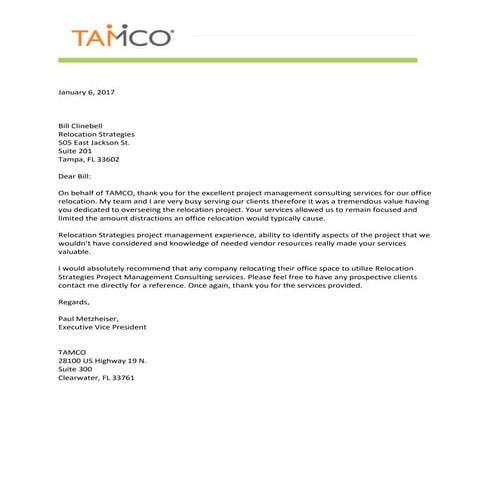 RST Reference Letter from Tamco | PDF