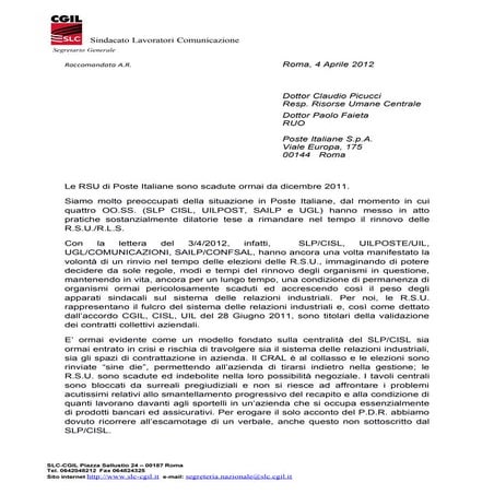 Rsu poste lettera slc a poste | DOC