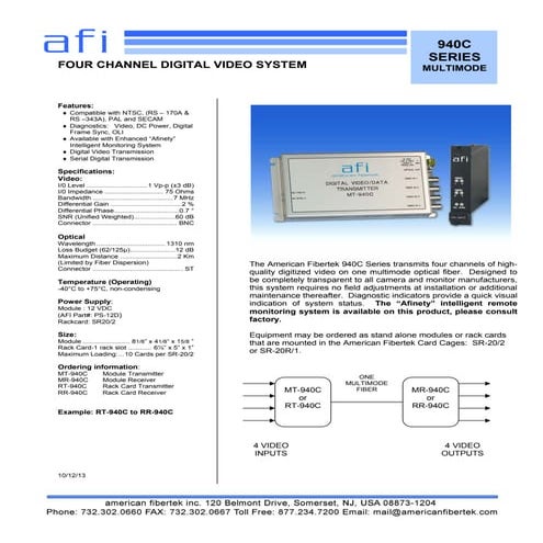 American Fibertek RT940C Data Sheet | PDF | Digital Audio | Computer Software and Applications