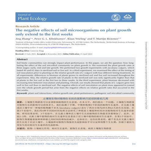 The negative effects of soil microorganisms on plant growth only extend ...