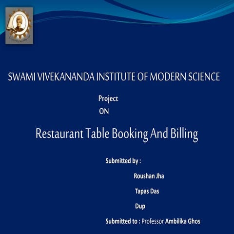 Restaurant Table Booking And Billing | PPTX