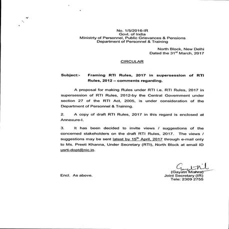 Rti rules 2017-draft-dopt circular-1 5-2016-ir-31032017 | PDF
