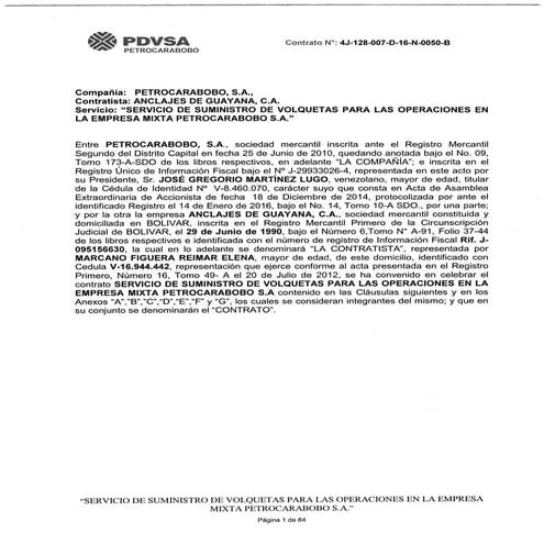 Contrato adjudicado por Pdvsa Petrocarabobo a Anclajes de Guayana C.A ...