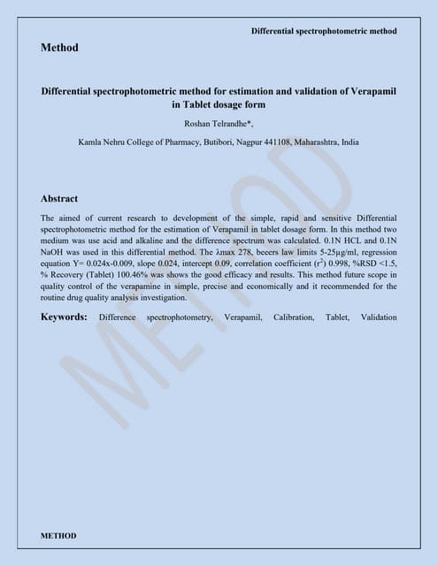 UV Spectrophotometric Method Development and Validation for Quantitative Estimation of ...