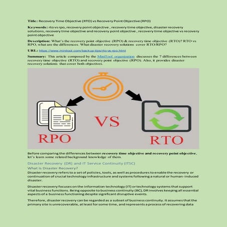rto vs rpo | DOCX | IT and Internet Support | Internet