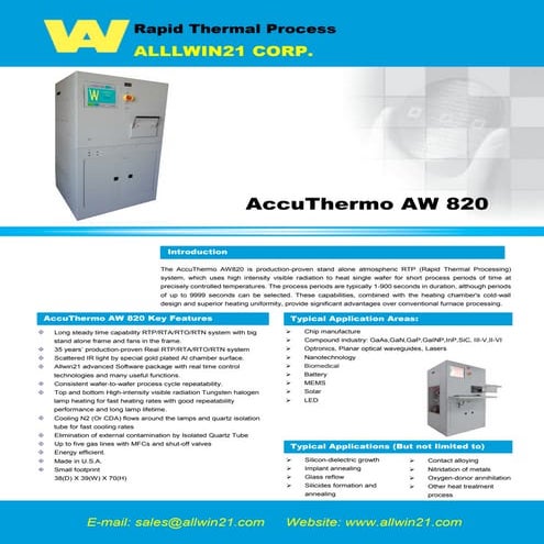 AccuThermo AW 820 Long Time Rapid Thermal Anneal Equipment | PDF