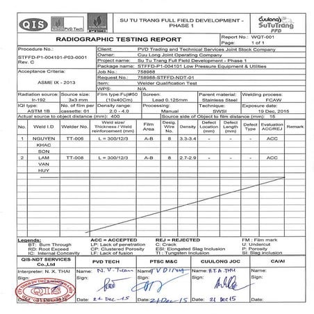 Rt report for welder qualification | PDF