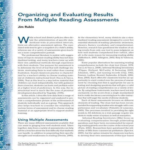 Organizing and Evaluating Results from Multiple Reading Assessments | PDF