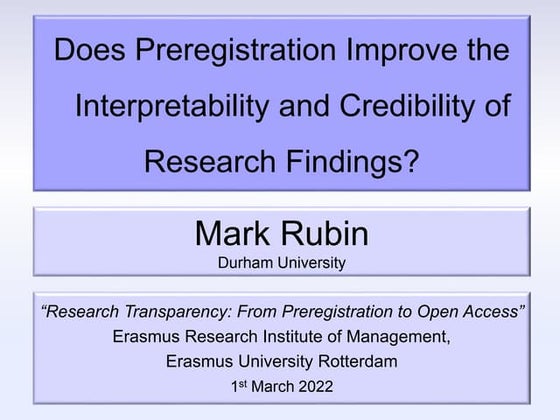 Preregistration & Registered Reports: Interactive Open Science workshop ...