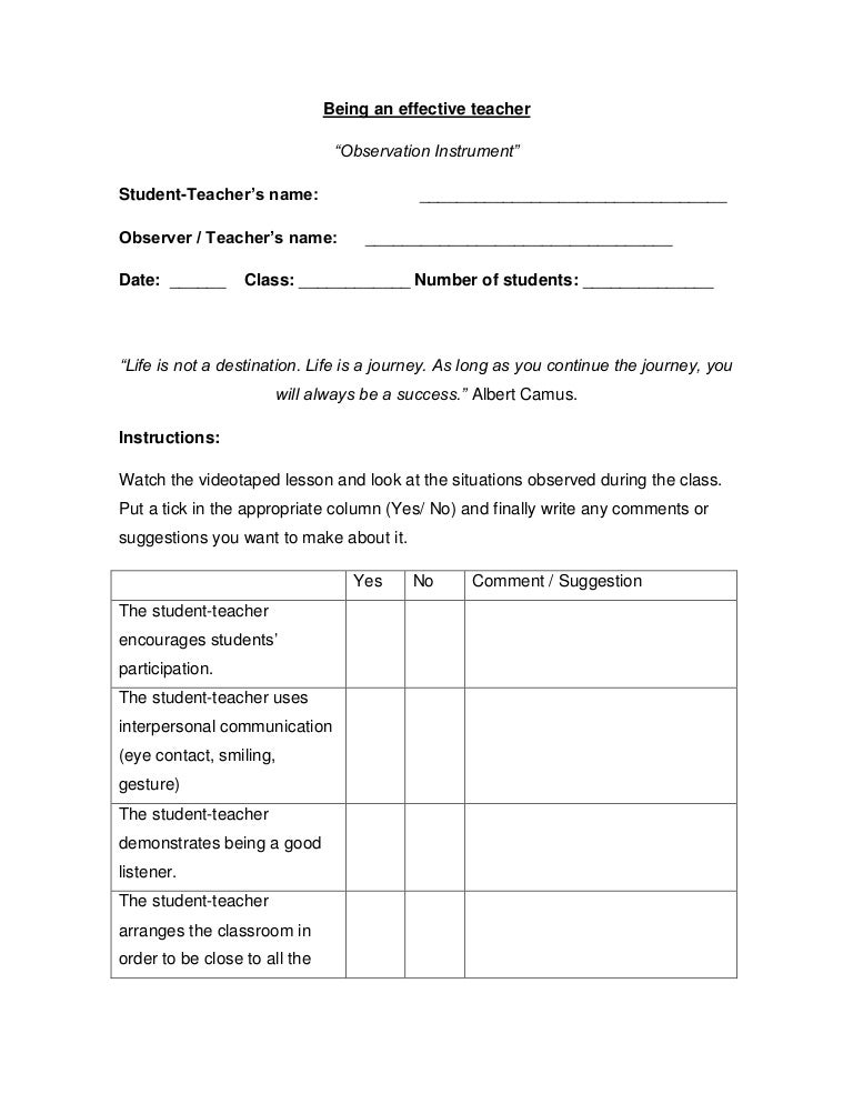 Class observation checklist