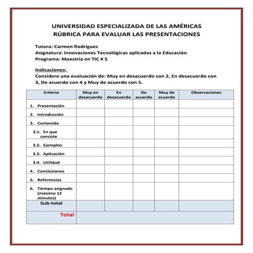 Rubrica para presentacion_1 | PDF