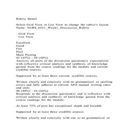 Rubric detail select grid view or list view to change the rubri | DOCX ...