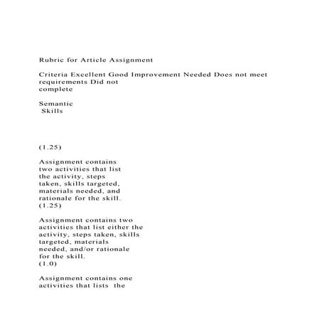Rubric for Article Assignment Criteria Excellent Good Impr.docx