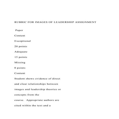 RUBRIC FOR IMAGES OF LEADERSHIP ASSIGNMENT Paper C.docx
