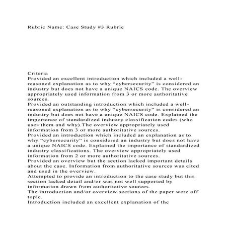 Rubric Name Case Study #3 RubricCriteriaProvide.docx