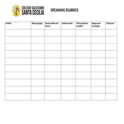 RubricsThis is a Rubrics to evaluate a speaking activity to ESl ...
