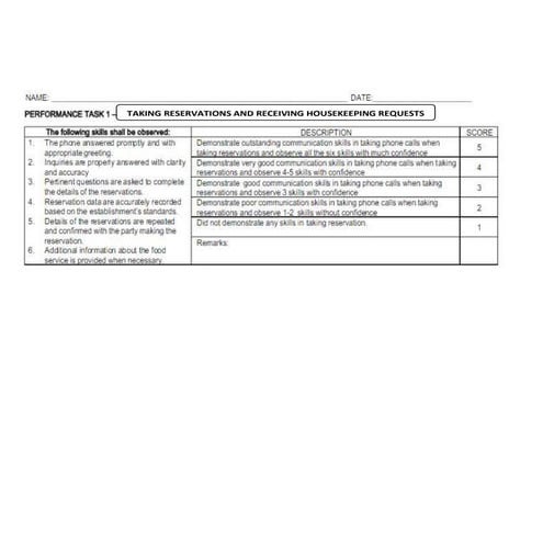Rubrics-Received housekeeping request.docx