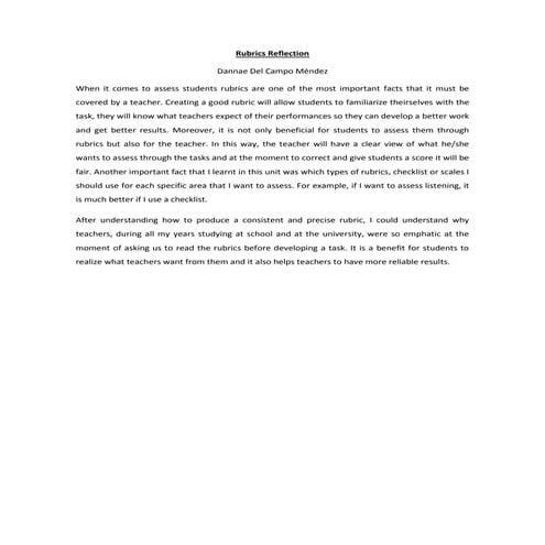 Rubrics reflection | PDF