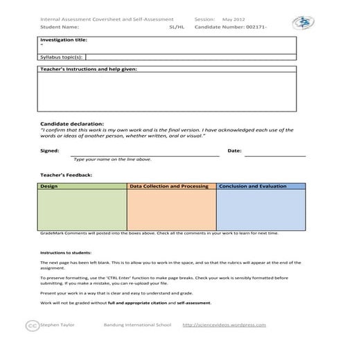 Rubrics & Self Assessments Online Submission | DOTX
