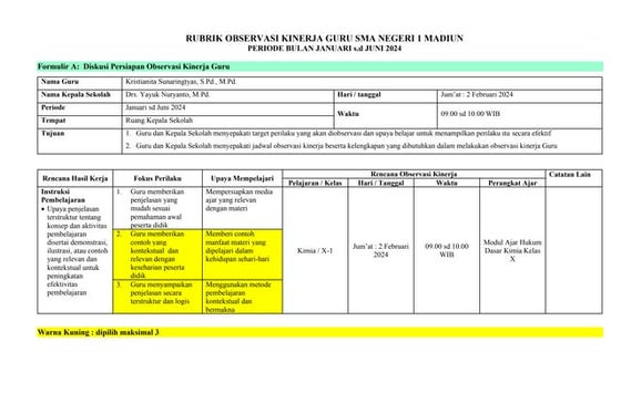 Contoh Rencana Hasil Kerja Guru (RHK) Tahunan | PDF