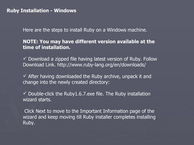 Ruby Installation | PPT Ruby Installation | PPT